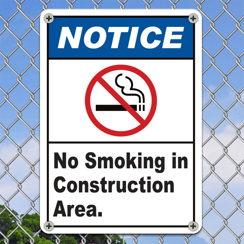 Notice No Smoking Construction Area Sign G2718, by SafetySign.com