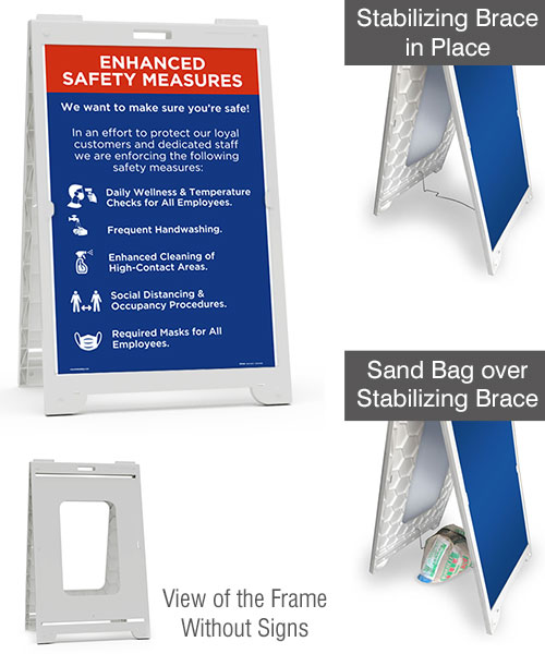 Enhanced Safety Measures Sandwich Board Sign D6513, by SafetySign.com