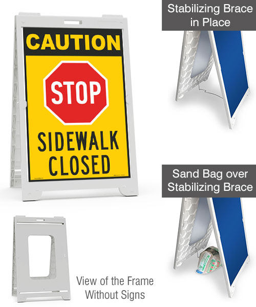 Caution Stop Sidewalk Closed Sandwich Board Sign - G2736 by Safetysign.com