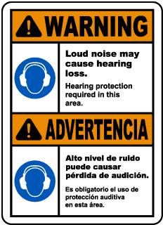 Hearing Protection Required Signs Spanish English