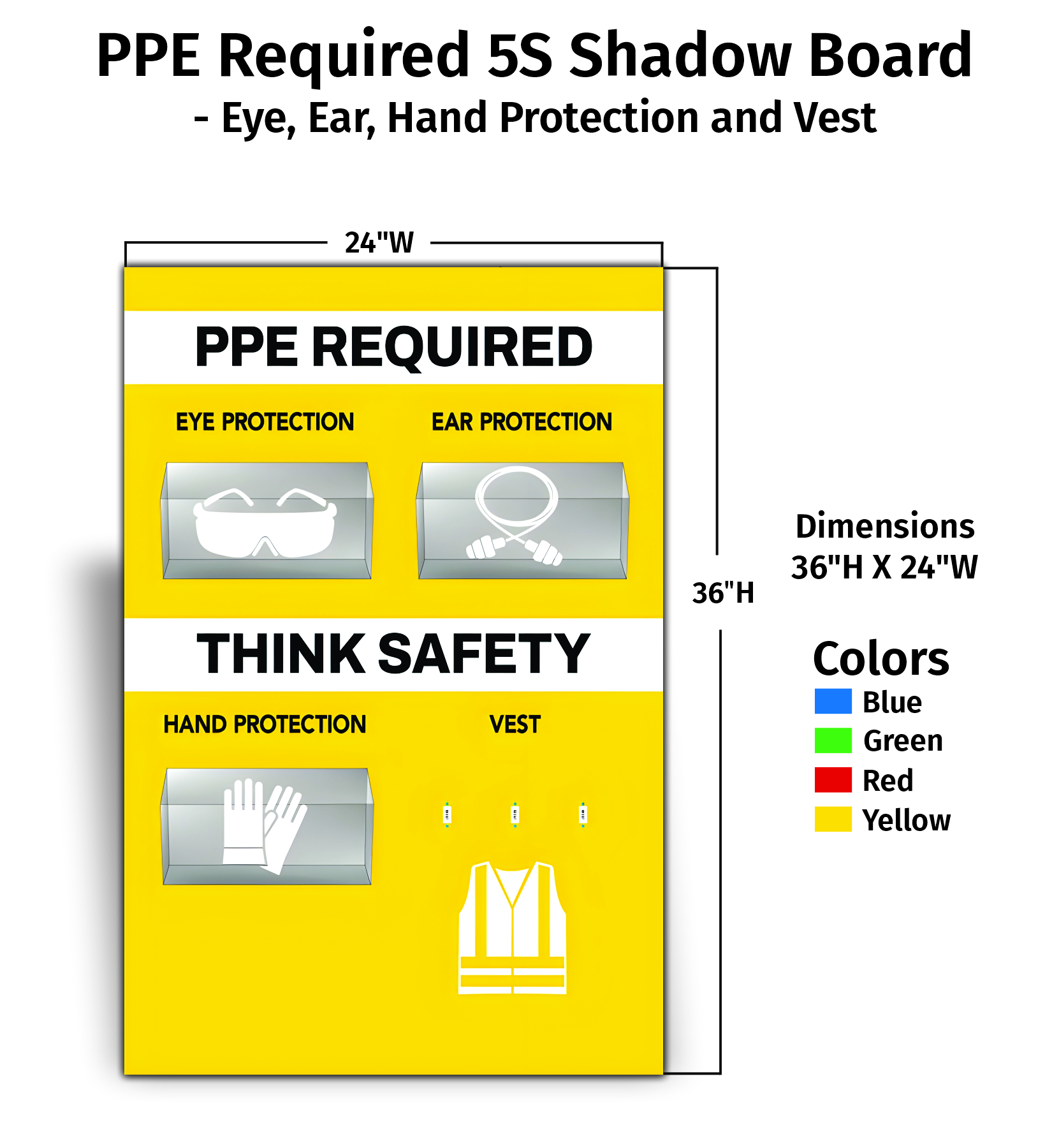 PPE Required 5S Shadow Board - Eye, Ear, Hand Protection and Vest ...
